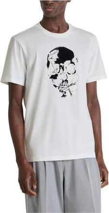 Antony Morato Homme, Tops, Beige, Taille: S T-shirt en coton coupe d&eacute;contract&eacute;e avec imprim&eacute; t&ecirc;te de mort discret