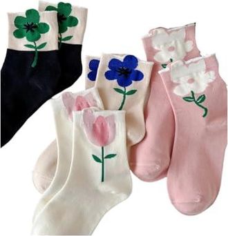 Generico Lot de 5 paires de chaussettes &agrave; fleurs de dessin anim&eacute; pour femme Kawaii, Color15, Size Suit For 35-42