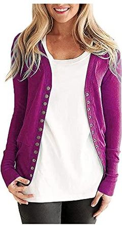 Generic Vestes pour femmes 2026 Solide Manches Longues Bouton Manteau Veste Tricot Mode Loose Color Cardigan, violet, XL