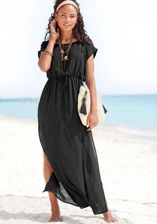 Lascana Strandkleid aus leicht transparenter Webware, Maxikleid mit Schlitz, Sommerkleid