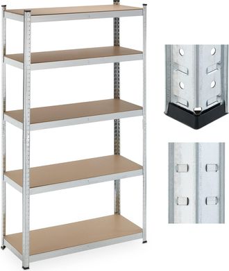 Relaxdays Schwerlastregal, 5 Ebenen, HxBxT: 180 x 100 x 40 cm, bis 500 kg, Stahl, Lagerregal f&uuml;r Keller & Garage, Silber