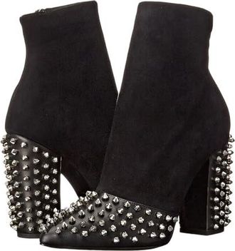 Generic Bottines &agrave; Bout Pointu et Talon Bloc &eacute;pais pour Femmes, Bottines Courtes de Soir&eacute;e &agrave; Rivets M&eacute;talliques, Chaussures de Danse Confortables en Daim avec