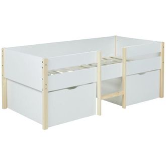 Weber Industries Le Quai Des Affaires - Lit mi-hauteur sissy - 2 tiroirs - 90 x 190 cm - Blanc et chêne