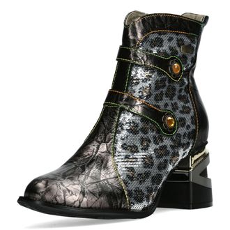 Laura Vita Damen Stiefelette mit Leopardenmuster Pailletten und Strass Orlyo 07, Gr&ouml;&szlig;e:38 EU, Farbe:Silber