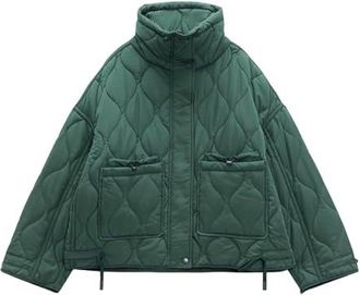 Generic Veste matelass&eacute;e surdimensionn&eacute;e pour femme avec fermeture &eacute;clair et support - Manteau dhiver rembourr&eacute; l&eacute;ger, Vert, XS