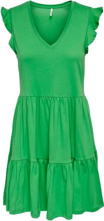 Only Damen Kurzes Rüschen Kleid Kurzarm Mini Dress mit V-Ausschnitt aus Baumwolle ONLMAY, Farben:Grün-2, Größe:M