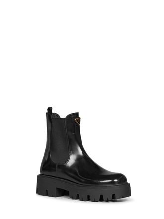 Prada Womens Ankle Boots Brushed Black Leather Calf