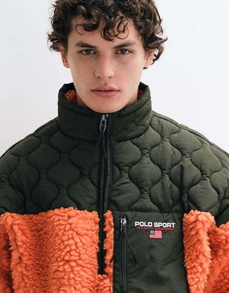 Polo Ralph Lauren polaire sport &agrave; demi-zip en orange et marron