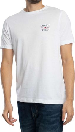 Tommy Hilfiger Herren T-Shirt Kurzarm Stack Tee mit Rundhalsausschnitt, Wei&szlig; (White), M
