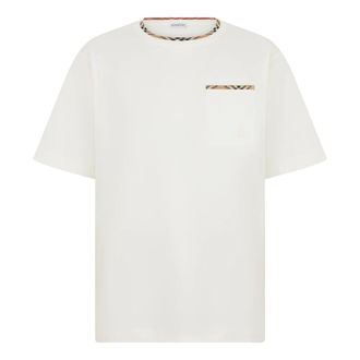 Burberry Homme, Tops, Blanc, Taille: L T-shirt en coton avec bordure Check