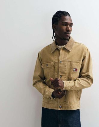 Tommy Jeans Veste en toile avec col en velours c&ocirc;tel&eacute; - Fauve-Marron