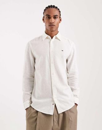 Tommy Jeans Chemise en lin m&eacute;lang&eacute; - Blanc