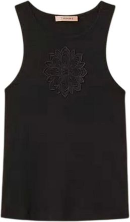Twinset Femme, Tops, Noir, Taille: 40 FR Canotta ricamo floreale