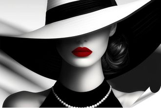 Islandburner XXL Bild Poster Frau mit Hut und roten Lippen in Schwarzweiß für Schlafzimmer Kunstliebhaber Galerie Premium Bilder Fotodruck