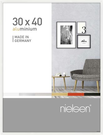 Nielsen Design Bilderrahmen, 30 x 40 cm, Aluminium, Wei&szlig; Glanz, Fotorahmen zum Aufh&auml;ngen im Hoch- & Querformat, Echtglas, Pixel