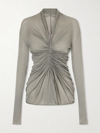Rick Owens Haut En Jersey De Coton &Agrave; Fronces - Gris
