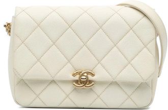 Chanel Hobo Bags - Small Quilted Caviar Chain Melody Flap - Gr. unisize - in Wei&szlig; - f&uuml;r Damen