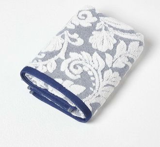 Homescapes Gästehandtuch 40x60 cm dunkelblau mit Damast-Muster, Handtuch 600 g/m², 100% türkische Baumwolle, Frottiertuch schnelltrocknend & flauschig weich