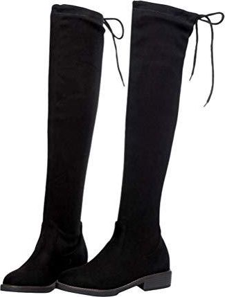 ORANDESIGNE Bottes bout rond trapu mode au-dessus du genou noir 34 EU