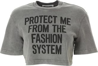 Moschino Femme, Tops, Gris, Taille: 40 FR Protect Cropped T-shirt