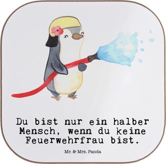 Mr. & Mrs. Panda Untersetzer Gläser Feuerwehrfrau Herz - Geschenk, Ausbildung, Coaster, Holzuntersetzer, Feuerwehr, Spruch, Tischuntersetzer, gläseruntersetzer, für, F