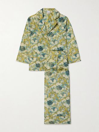 Carine Gilson Pyjama Aus Duchesse-seidensatin Mit Blumenprint - Blau