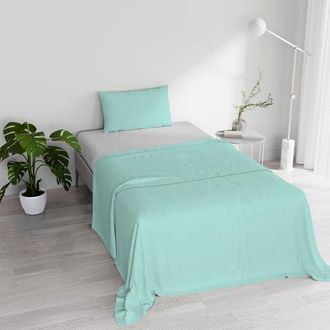 Italian Bed Linen Bettw&auml;sche-Set aus 100% nat&uuml;rlicher Baumwolle, Farbe Aqua/Hellgrau, franz&ouml;sisches Bett