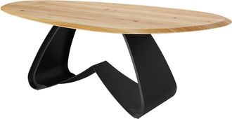 DELIFE Esszimmertisch Edge Oval Eiche Natur 220x120x2,5 W-Gestell Metall Schwarz Flow-Edge