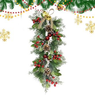 Generic Winterlicher Weihnachtskranz - 64 cm, Festliche saisonale Dekoration, mit roten Beeren, Elegante Feiertags-T&uuml;rgirlande | f&uuml;r Zuhause, drinnen und drau