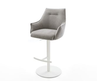 DELIFE Barstuhl Alja-Flex Strukturstoff Soft Grau Drehfu&szlig; h&ouml;henverstellbar Metall Wei&szlig; Taschenfederkern, Barst&uuml;hle