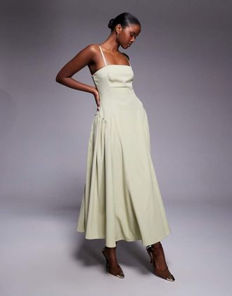 Ra-Re London - Robe bustier mi-longue &agrave; taille cintr&eacute;e - Olive-Vert