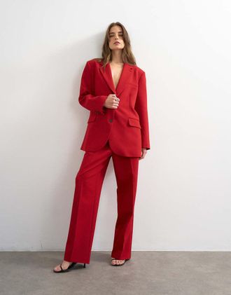 Topshop Hose in Rot mit mittelhohem Bund und geradem Schnitt, Kombiteil