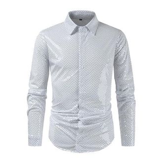 Generic Haut Homme, Chemise &agrave; Revers &agrave; Sequins &agrave; Manches Longues pour Homme Style D&eacute;Contract&eacute;