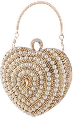 BESTONZON Paquet de Soirée de Coeur Doré Orné de Cristaux Pochette de Luxe Élégante pour Mariage et Banquet Fermeture à Boucle Sécurisée Intérieur Organisé Acce