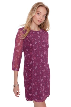 Trendyol Trendyol Damen Woman Mini Skater Tiefer Rundhals Webstoff Kleid, burgunderfarben, 34