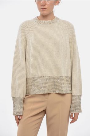 Golden Goose Rundhalspullover aus Wolle mit Rippstrick und Strassverzierung Golden Goose