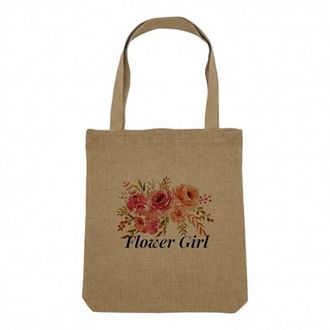 Fabulous Sac Shopping Tote Bag Aspect Lin - Flower Girl Wedding Bridal Watercolor Bouquet - Sac de Courses Toile Epaisse 360g Beige Naturel Cabas Port&eacute; Epaule 