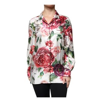 Dolce & Gabbana Femme, Blouses et Chemises, Multicolore, Taille: 34 FR Chemisier en Soie Blanc &agrave; Fleurs