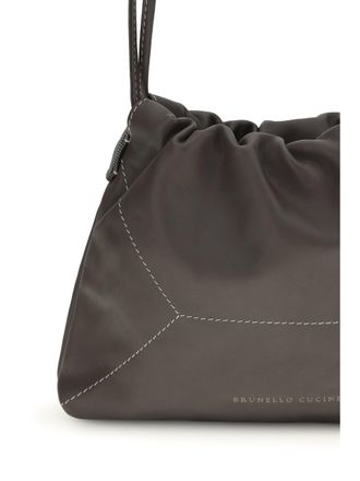 Brunello Cucinelli Womens Calf Leather Shoulder Bag Dark Brown