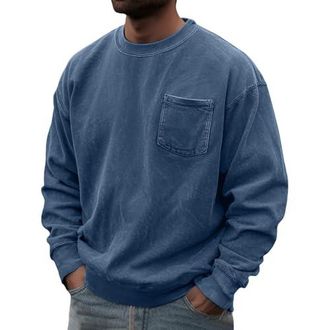 Generic Chandail vintage d&eacute;lav&eacute; pour homme &agrave; manches longues pour le fitness, lentra&icirc;nement, la gym, les muscles, pull ample, d&eacute;contract&eacute;, tendance, col rond 