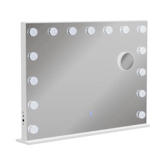 Vicco Schminktischspiegel Greta, Weiß, 58 x 47 cm mit LED-Beleuchtung, Vicco