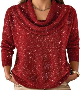 Generic Pull &agrave; col b&eacute;nitier pour femme, haut &agrave; manches longues et col b&eacute;nitier l&eacute;ger, couleur unie, pull en tricot &agrave; manches longues, Rouge-b, 3XL