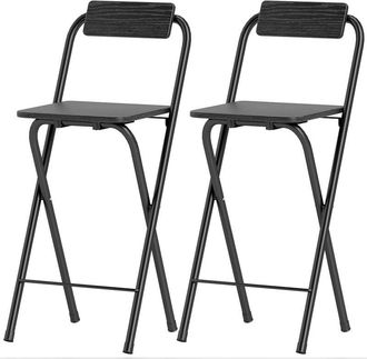 HOMCOM Homcom - Lot de 2 tabourets de bar pliants avec dossier et repose-pieds acier noir effet bois noir