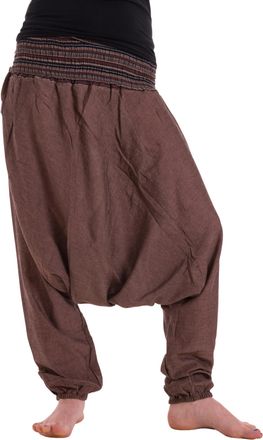 vishes Damen Sommer Haremshose I steinbraun I Einheitsgr&ouml;&szlig;e 106 cm I Luftige Aladinhose mit breitem Smokbund & Gummib&uuml;ndchen I Handgefertigt aus 100% Baumwol