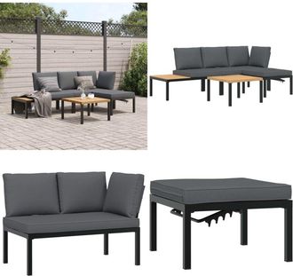vidaXL 4-tlg. Garten-Sofagarnitur mit Kissen Schwarz Aluminium - Gartensorte - Gartenm&ouml;bel Set - Alu Gartenm&ouml;bel - Gartenlounge - Terrassenm&ouml;beln - Home &