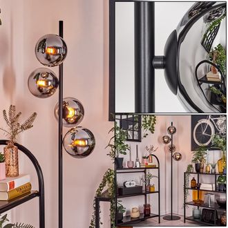 HOFSTEIN Stehleuchte Gastor, Stehlampe aus Metall/Glas in Schwarz/Chrom/Rauch, Leuchte im Retro/Vintage-Design mit Glasschirmen (Ø 15cm) u. Fußschalter, 160cm,
