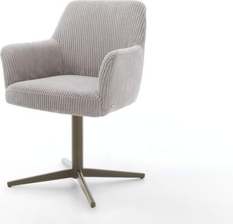 DELIFE Drehstuhl Xana-Flex mit Armlehnen Cord Silbergrau Fußkreuz Effektfinish Titan 360° drehbar Taschenfederkern, Esszimmerstühle