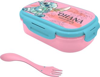 Disney Stitch Lunch Set, Lebensmittelhalter für Kinder für die Schule, Inklusive Sandwich-Lunchbox und Gabel, Wiederverwendbarer Snackhalter für Mädchen