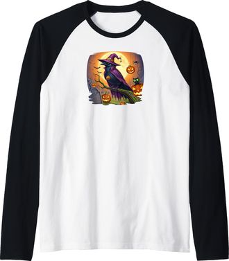 jz.birds Krähe Rabe Halloween Hexenhut Kürbis Lustiges Vogel Raglan