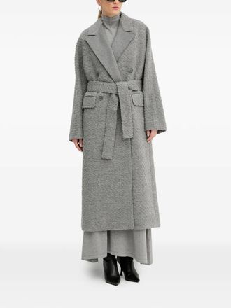 BOSS manteau ceintur&eacute; en fil boucl&eacute; - Gris